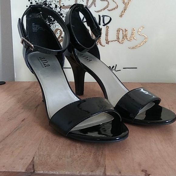 Ana a new approach | Shoes | Anna Black Strappy Faux Patent Leather ...